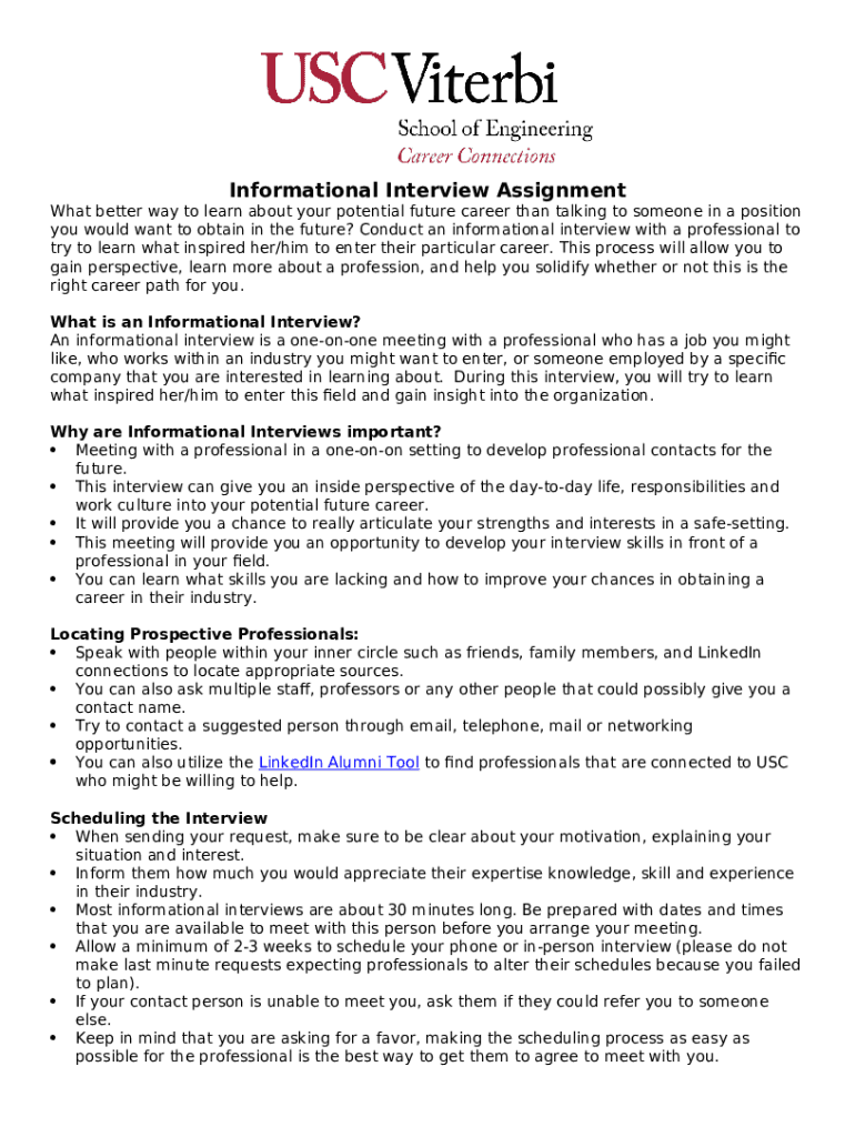 Assignment #1 - Inational Interview Assignment (docx) Doc Template | pdfFiller