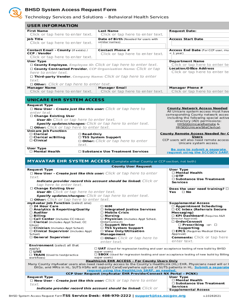 BHSD System Access Request Doc Template | pdfFiller