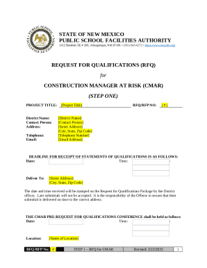 CMAR Step 1Request for Qualifications RFQ ... Doc Template | pdfFiller