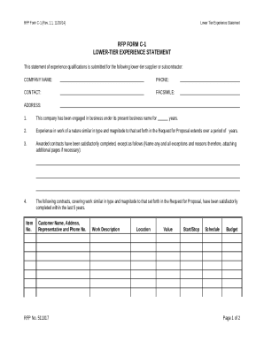 RFP C-1 Lower Tier Experience Statement Doc Template | pdfFiller