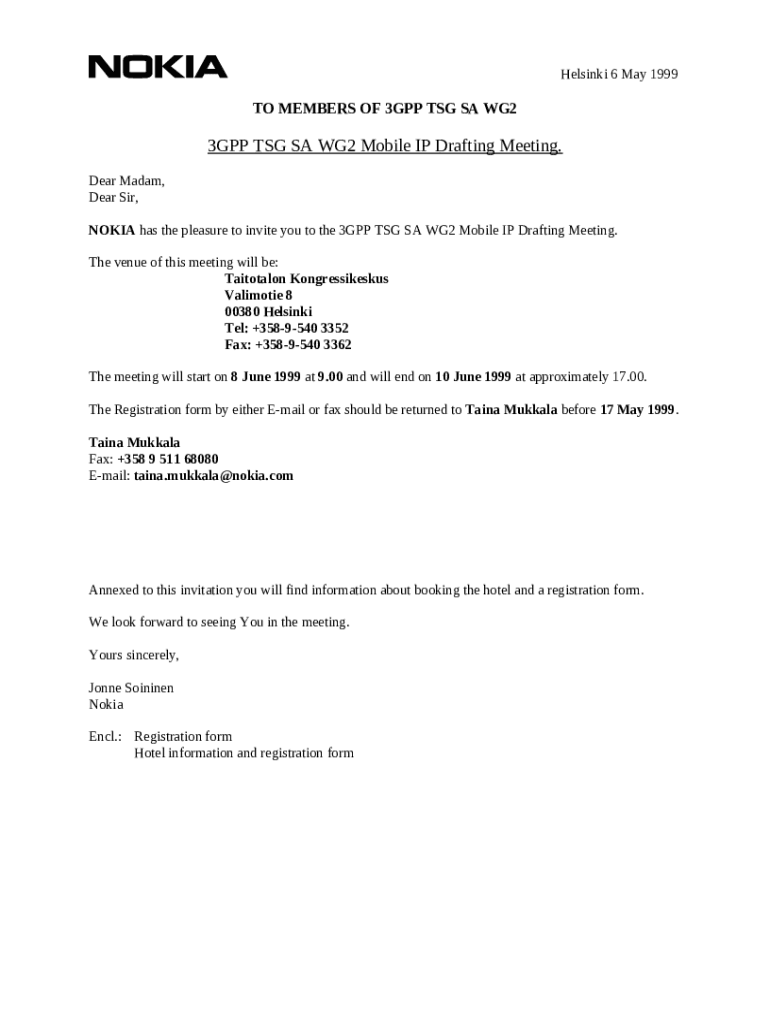 TSG RAN WG3 Invitation Doc Template | pdfFiller