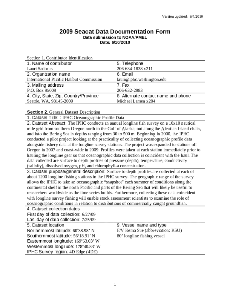 2009 Seacat Data Documentation Doc Template | pdfFiller