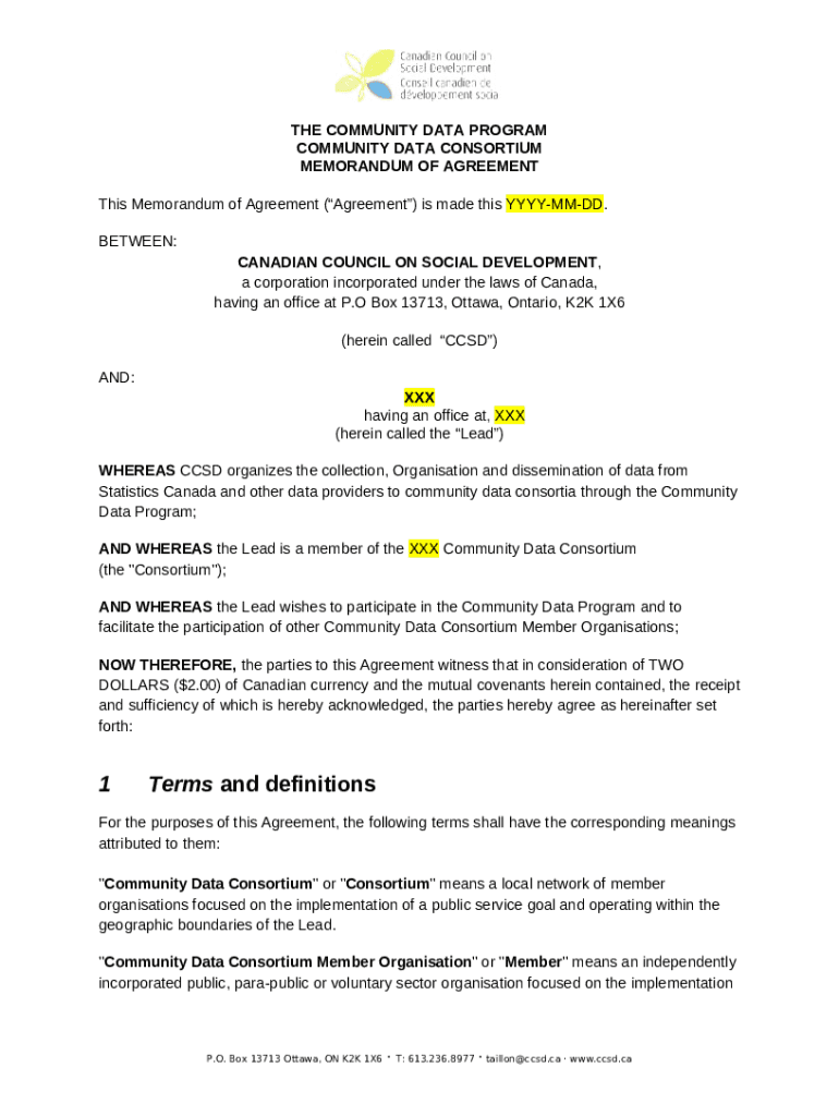 CSDS LEAD CONSORTIUM MEMBER MEMORANDUM OF AGREEMENT Doc Template ...