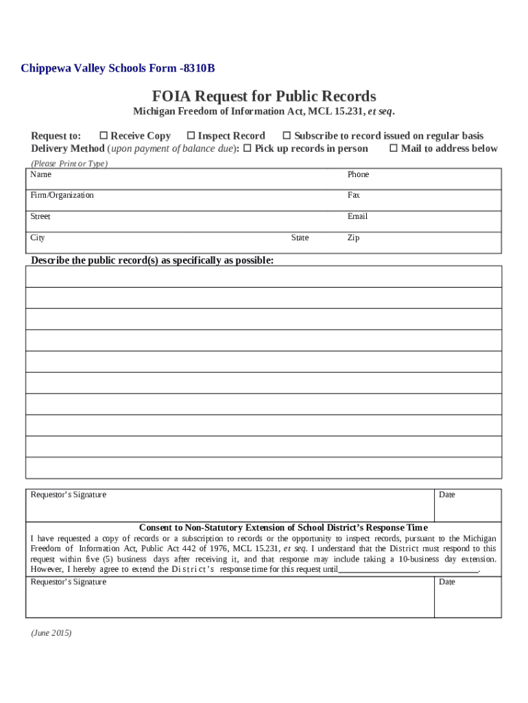 8310B FOIA Request for Public Records Doc Template | pdfFiller