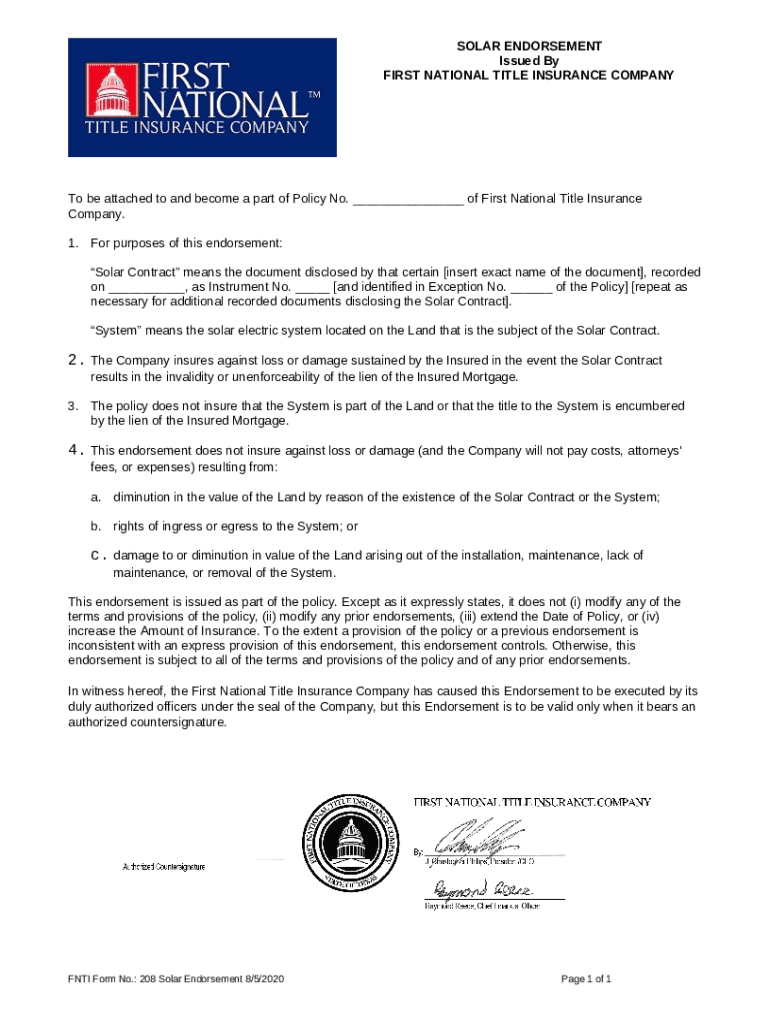 SOLAR ENDORSEMENT Doc Template | pdfFiller