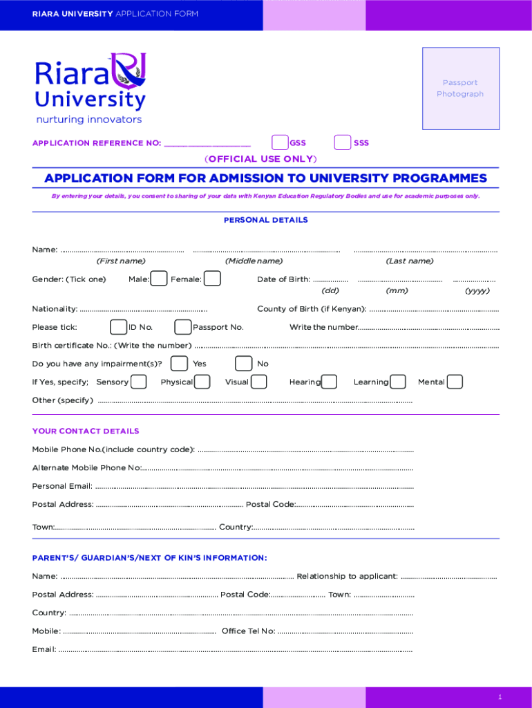 Fillable Online riarauniversity ac Riara University Online Application ...