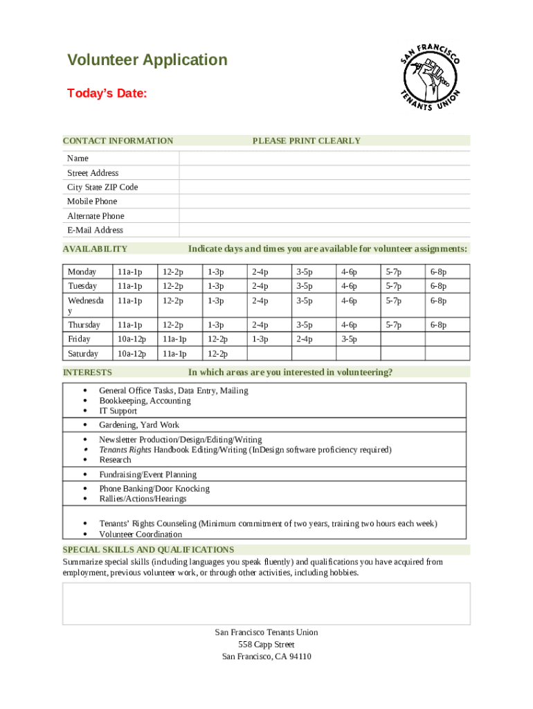 AVAILABILITYIndicate days and times you are available for volunteer ...