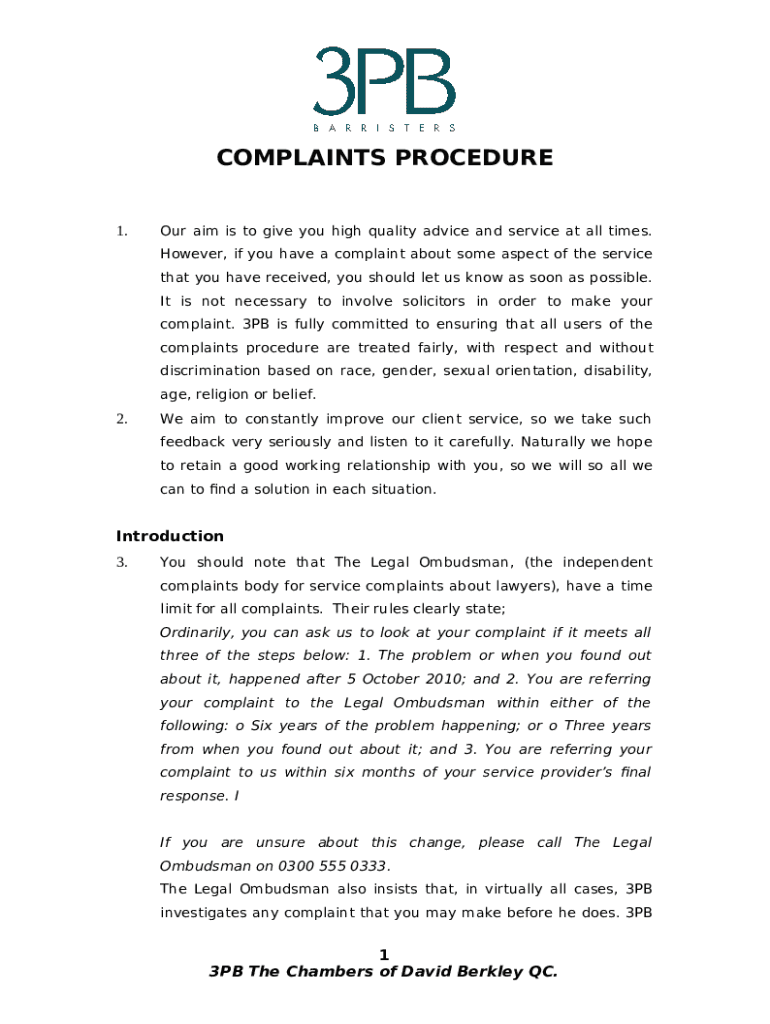 Complaints Procedure 1. Our aim is to give you a good service at ...