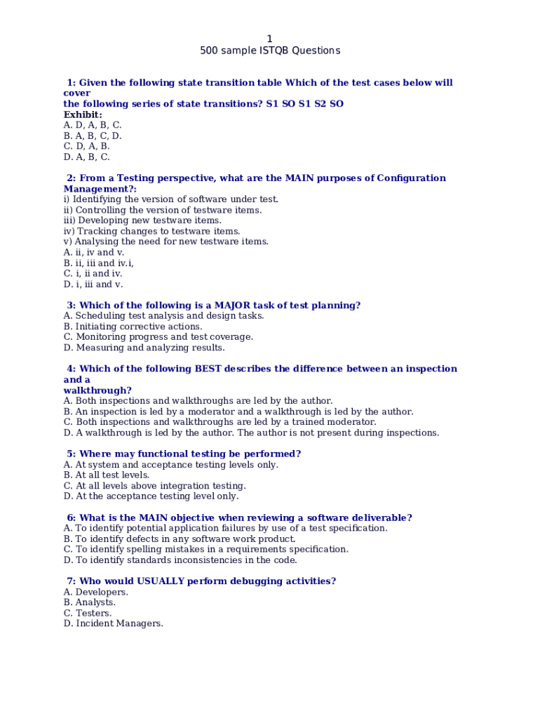 ISTQB Certification Exam-Sample Papers Q. 11 to 20 Doc Template | pdfFiller