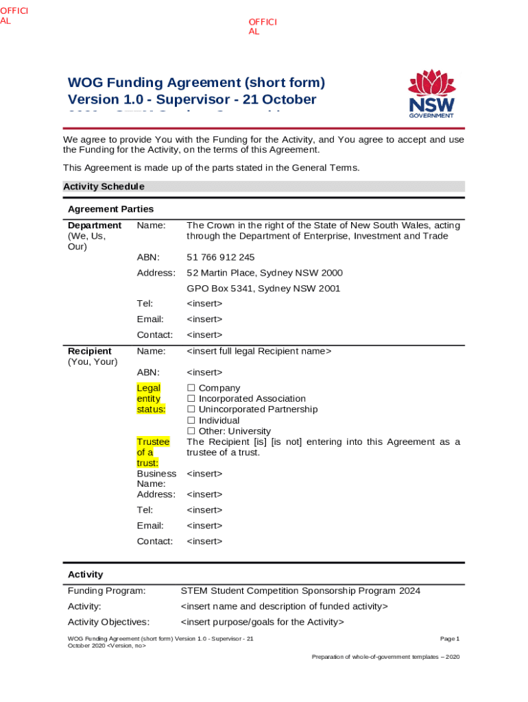 WOG Funding Agreement (short ) Version 1.0 - Supervisor Doc Template ...