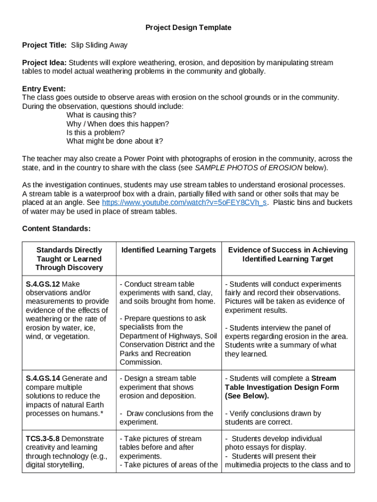 Stream Table Lab: Weathering, Erosion and Deposition Doc Template ...
