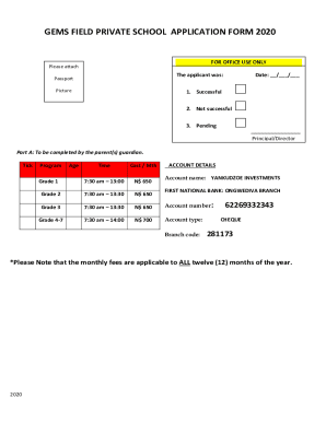 Fillable Online GEMS FIELD PRIVATE SCHOOL APPLICATION FORM 2020 Fax ...