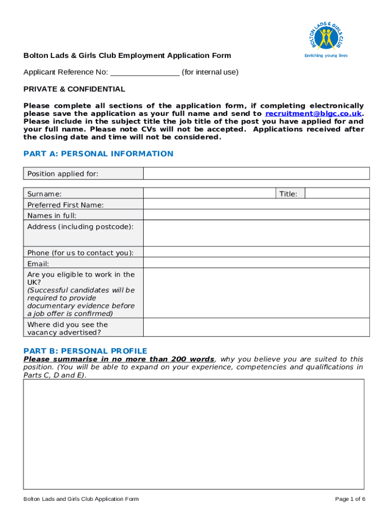 Bolton Lads and Girls Club - part of the OnSide network Doc Template | pdfFiller