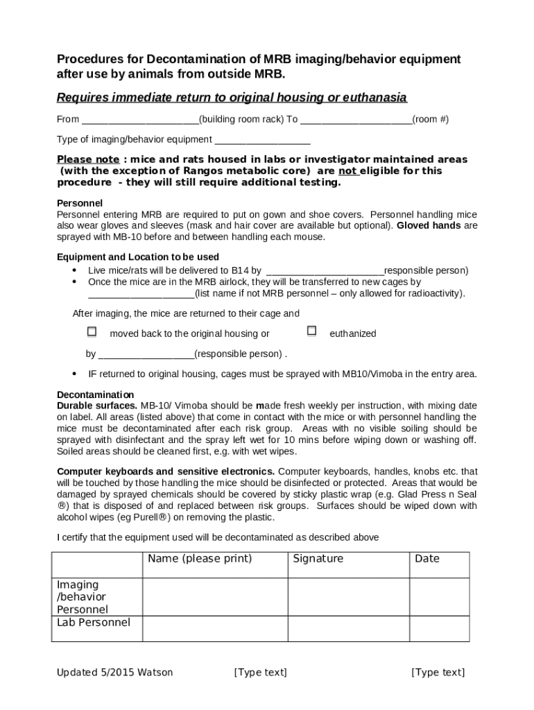 Procedures for Decontamination of MRB imaging/behavior ... Doc Template ...