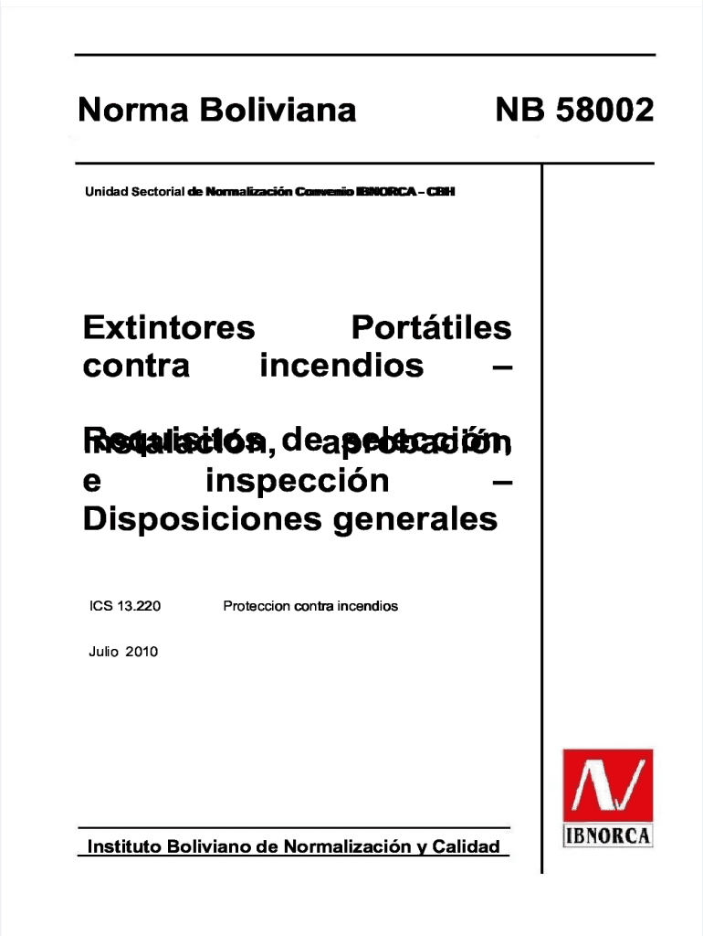 Completable En línea Norma Boliviana Boliviana NB 58002 Extintores ...