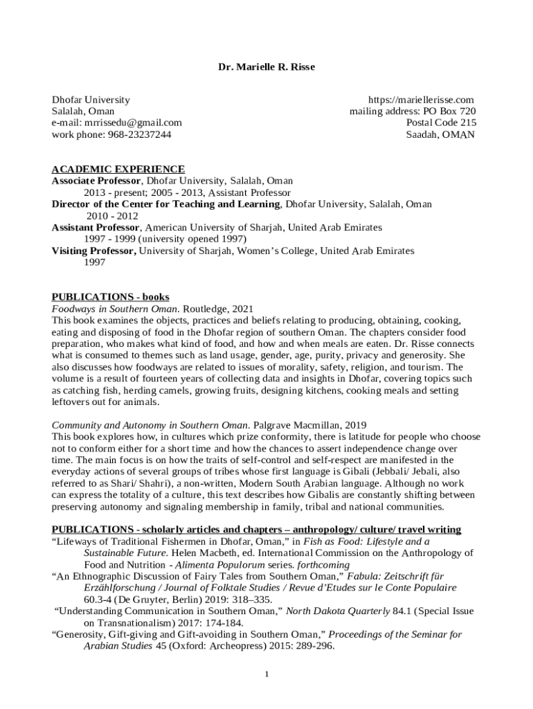 Come From AwayDr. Marielle Risse Doc Template | pdfFiller