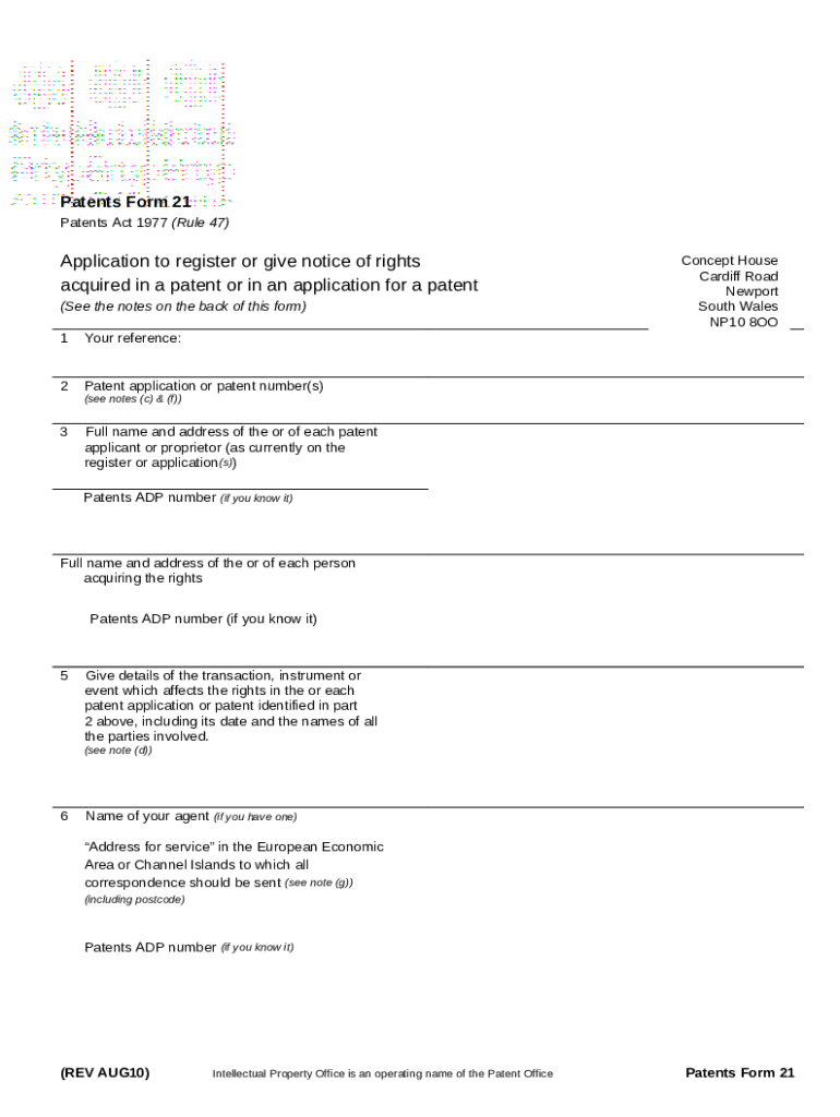Application to register or give notice of rights Doc Template | pdfFiller