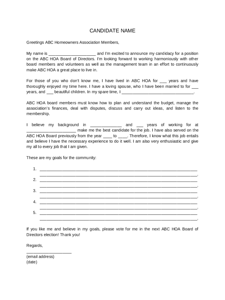 Download Your Sample HOA Candidate Statement Here Doc Template | pdfFiller