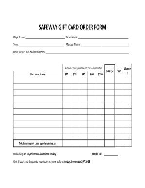 Fillable Online SAFEWAY GIFT CARD ORDER FORM Fax Email Print - pdfFiller