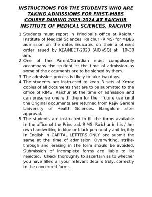 MBBS Admission Instructions and Ination Doc Template | pdfFiller