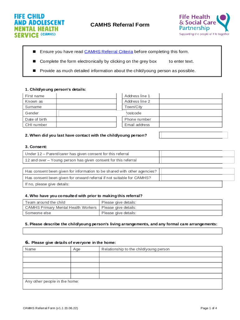 CAMHS Referral - Oxford Health ... Doc Template | pdfFiller