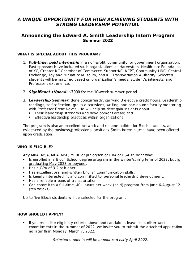 Edward A. Smith Leadership Intern Program Doc Template | pdfFiller