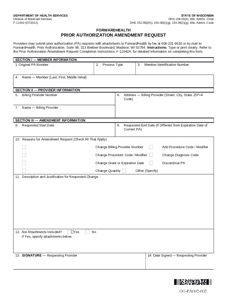 PRIOR AUTHORIZATION AMENDMENT REQUEST Doc Template | pdfFiller