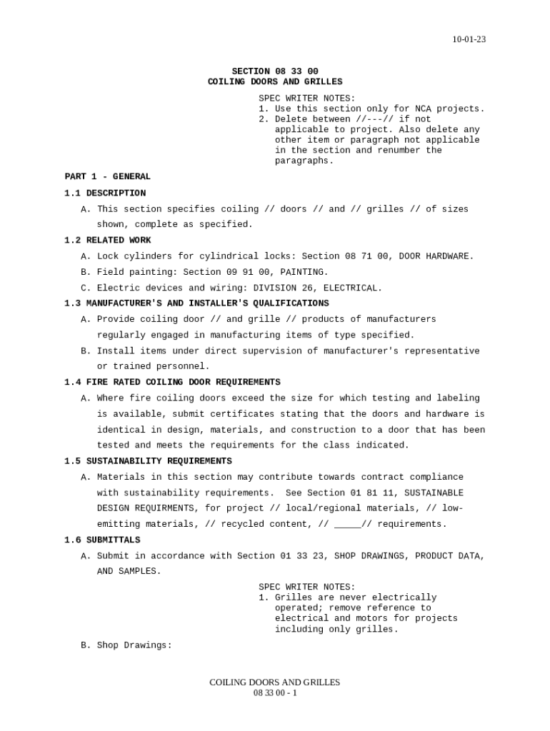 SECTION 08 33 00 COILING DOORS AND GRILLES. NCA MASTER CONSTRUCTION ...