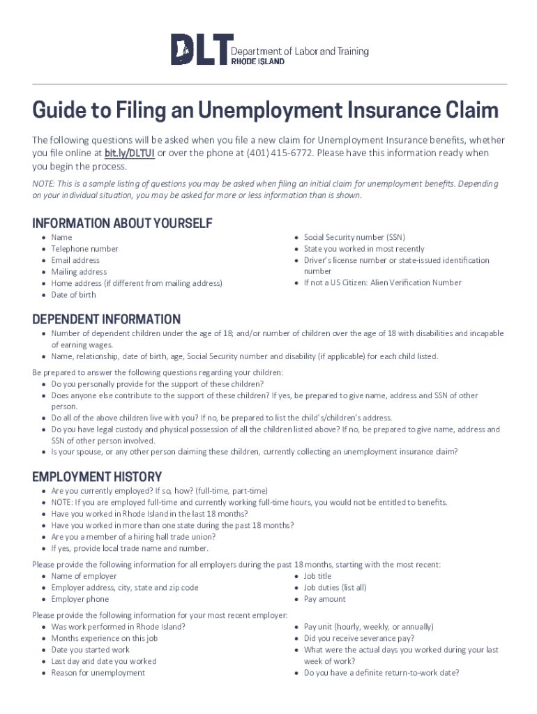 Fillable Online dlt ri Employment Insurance (EI) Program ...