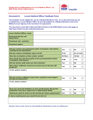 Locum Medical Officer Feedback Doc Template | pdfFiller