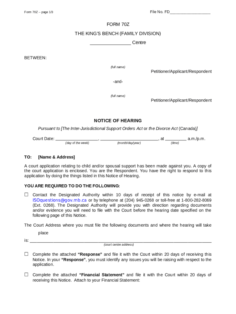 70G: Notice of Application to Vary Doc Template | pdfFiller