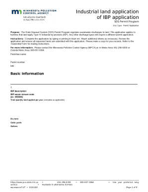 Industrial land application of IBP application - SDS Permit Program ...