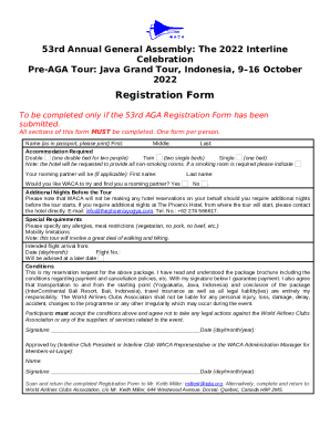 53rd AGA - Pre-AGA Tour (Registration ) Doc Template | pdfFiller