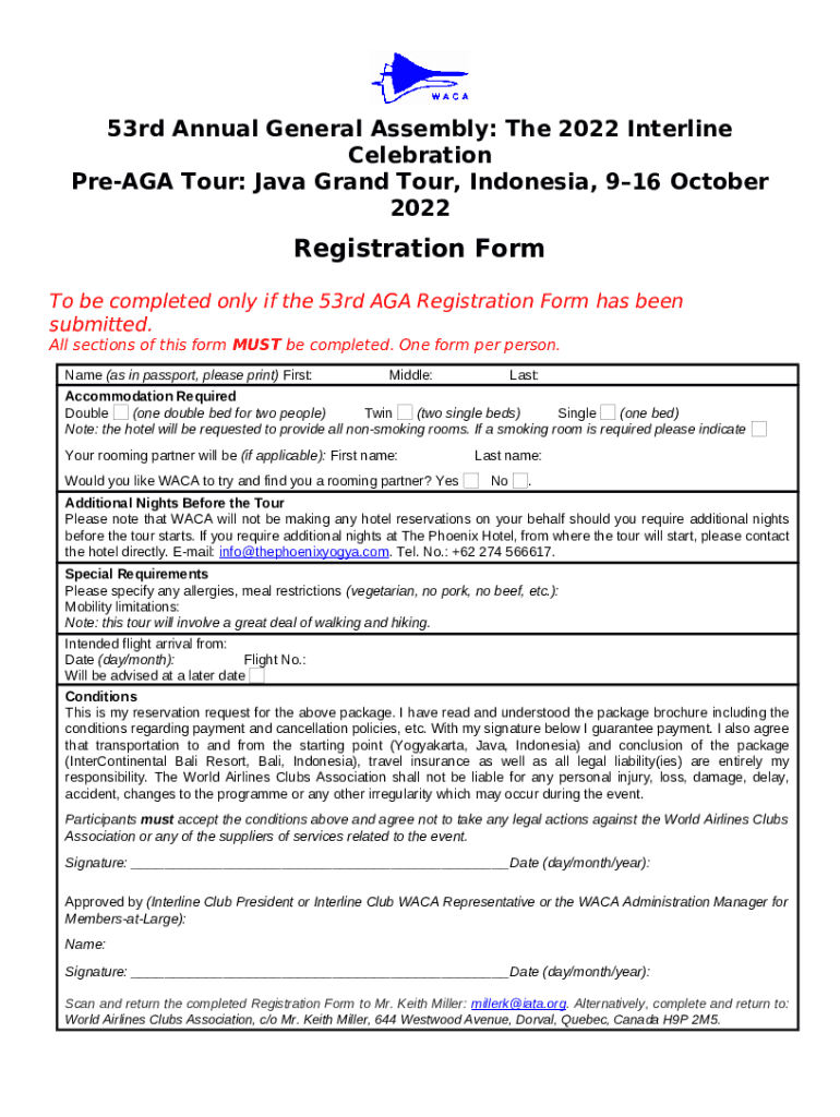 53rd AGA - Pre-AGA Tour (Registration ) Doc Template | pdfFiller