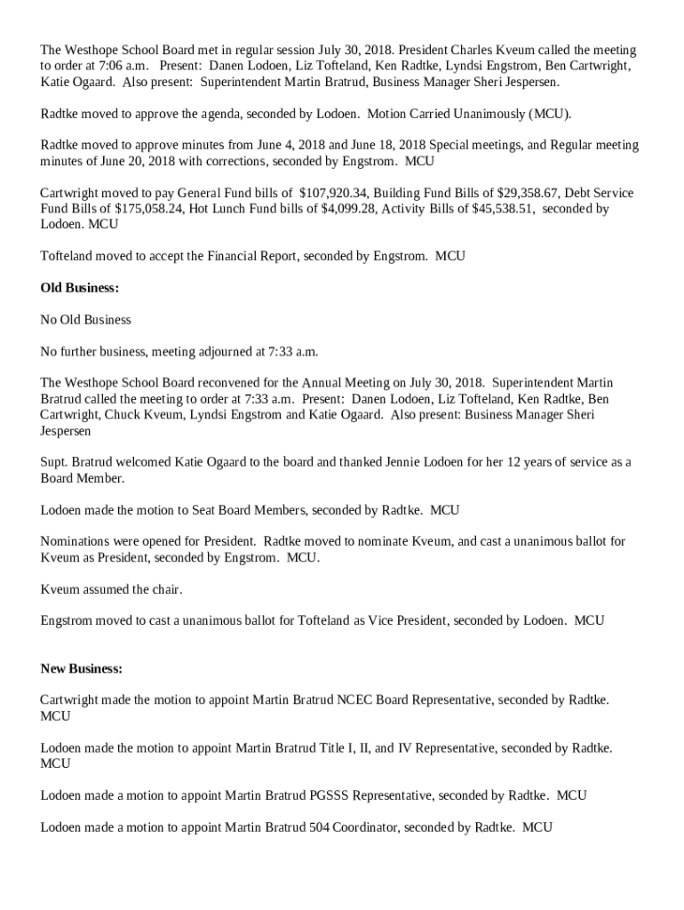 The Westhope School Board met in regular session August ... Doc ...