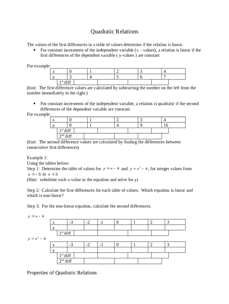 Linear, Quadratic or Neither using First and Second ... Doc Template ...