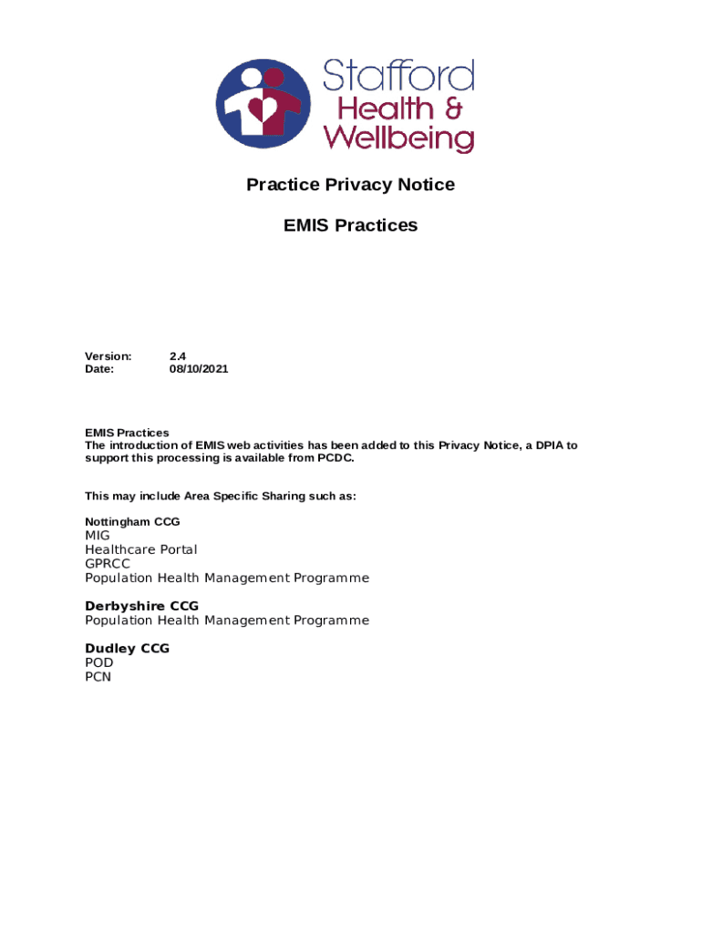 Practice Privacy Notice EMIS Practices Doc Template | pdfFiller