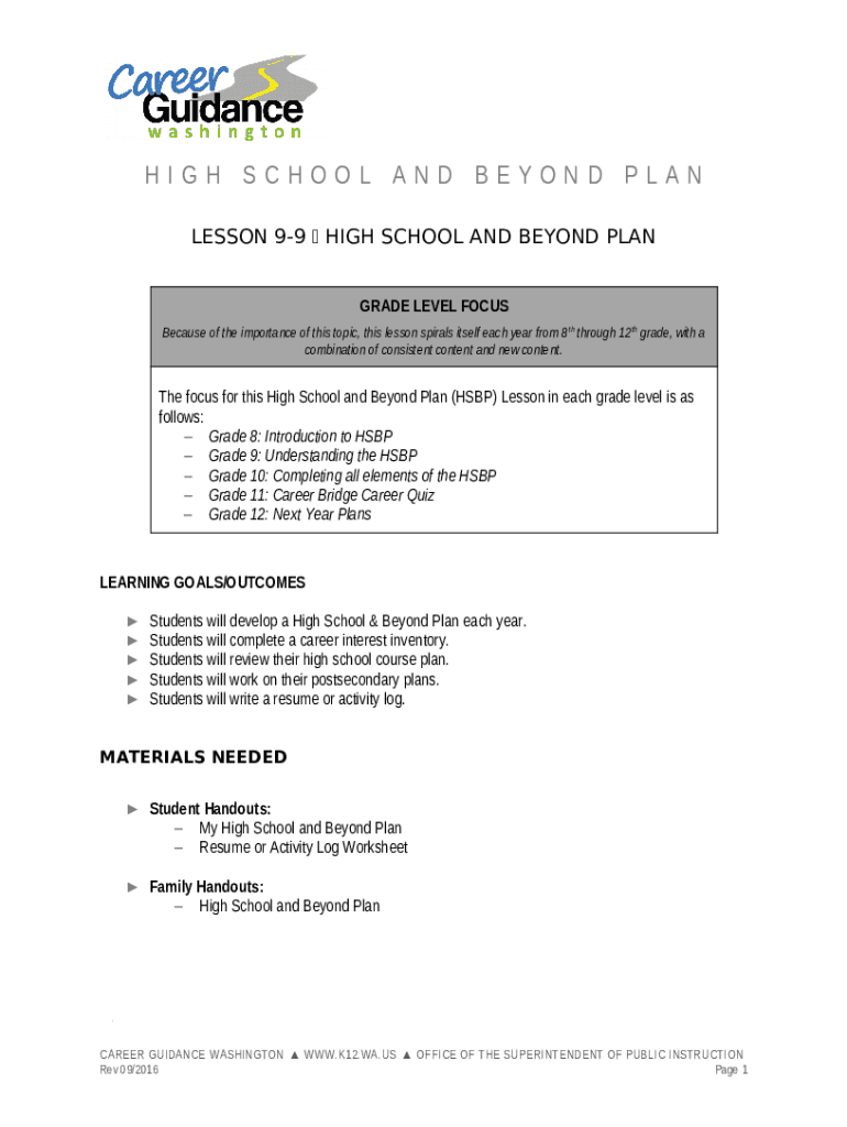 High School and Beyond Plan: 101 Doc Template | pdfFiller