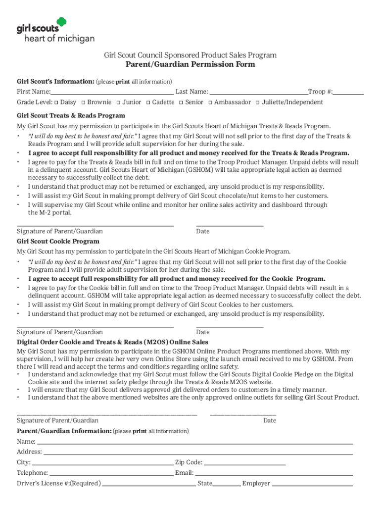 Fillable Online Parent Permission Form - Girl Scouts Heart of Michigan ...