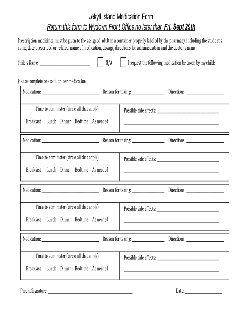 Fillable Online Jekyll Island Medication Form 2023 Fax Email Print ...