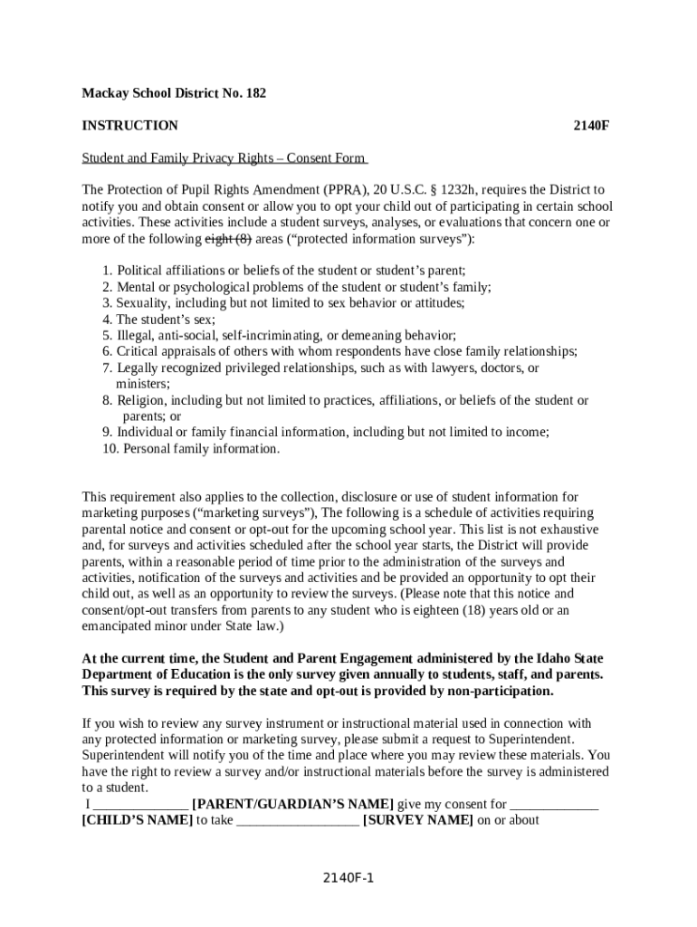 PPRA Model Notice and Consent/Opt-Out for Specific ... Doc Template ...