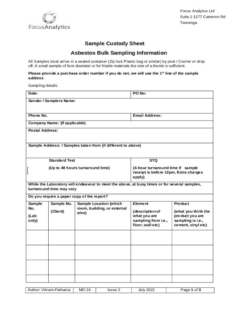 Table of Contents Attachments 1 Field Data Sheet 2 ... Doc Template ...