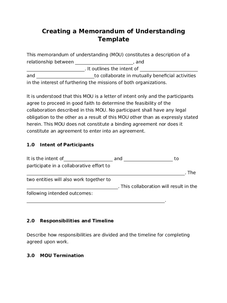 A Memorandum of Understanding - The MOU outlines ... Doc Template ...
