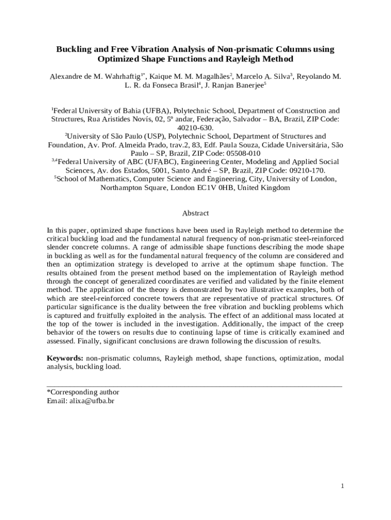 Buckling And Free Vibration Analysis Of Non Prismatic Columns Doc