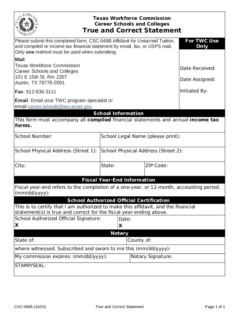 Affidavit for Unearned Tuition - Texas Workforce Commission Doc ...