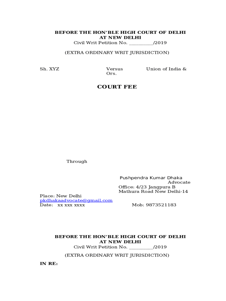 extraordinary writ jurisdiction - writ petition (civil) no. Doc Template | pdfFiller