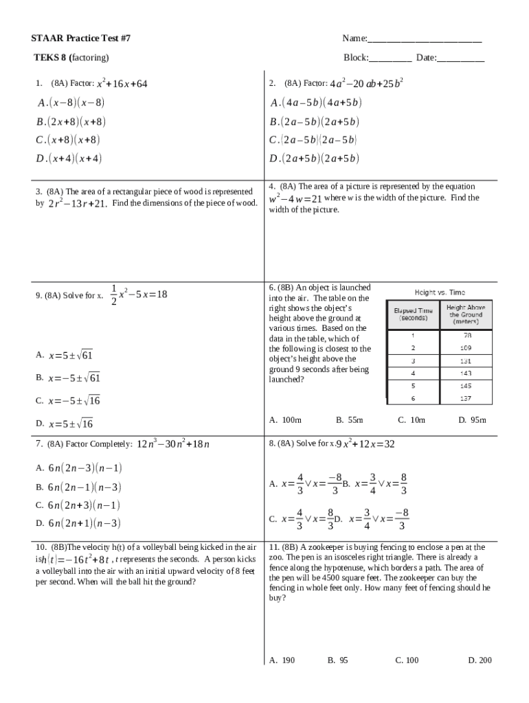 STAAR Practice Test 5 TEKS 6 and ... Doc Template | pdfFiller