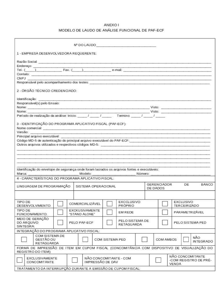 Anexo I - Modelo de laudo de Analise Funcional de PAF-ECF - app1 sefaz mt gov Doc Template ...