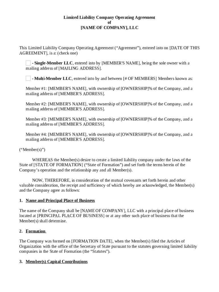 LLC Operating Agreement Template Doc Template | pdfFiller