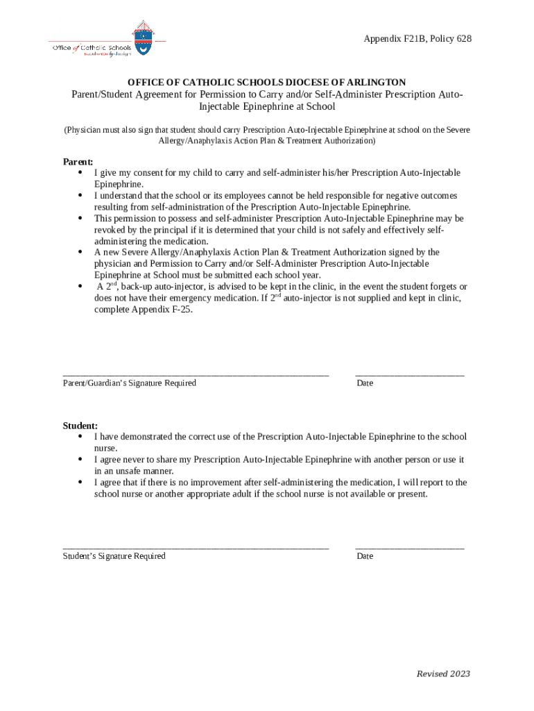 diocese of arlington epinephrine authorization Doc Template | pdfFiller